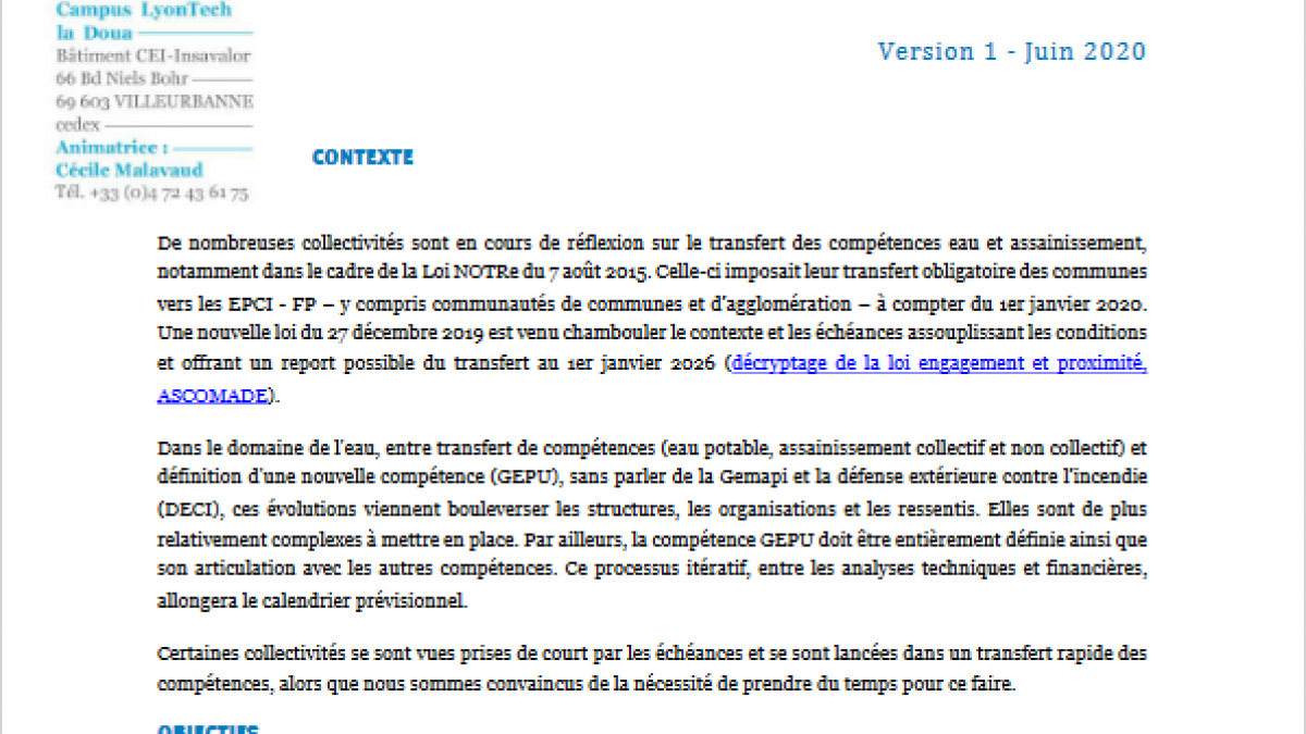 Préparation au transfert des compétences Eau et Assainissement ...