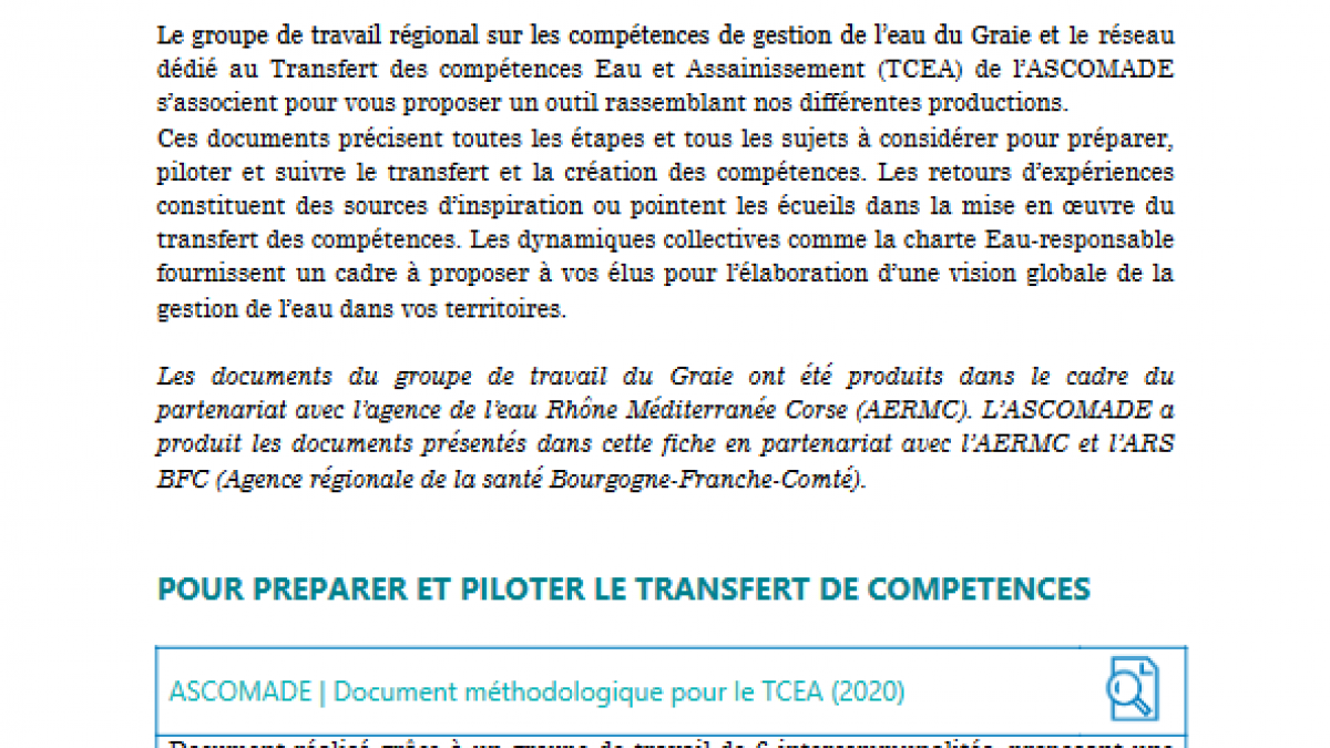 Transfert des compétences eau potable et assainissement, et définition ...